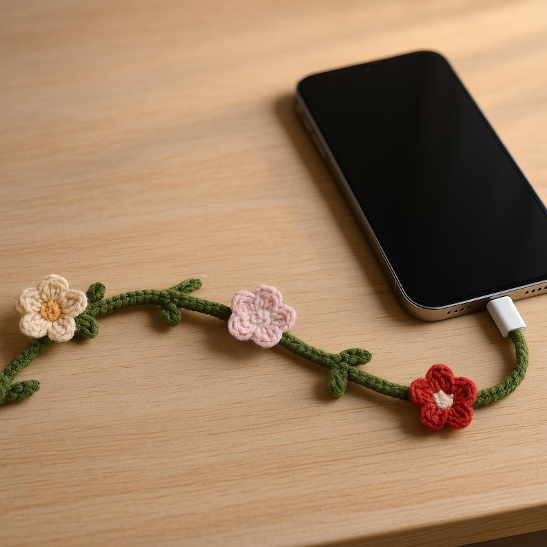 Crochet Charger Cover Pattern PDF Vine Flowers Phone Cable Cover ...