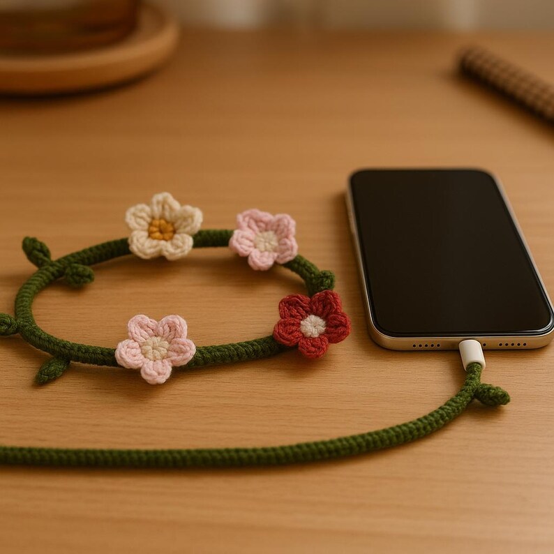 Crochet Charger Cover Pattern PDF Vine Flowers Phone Cable Cover ...