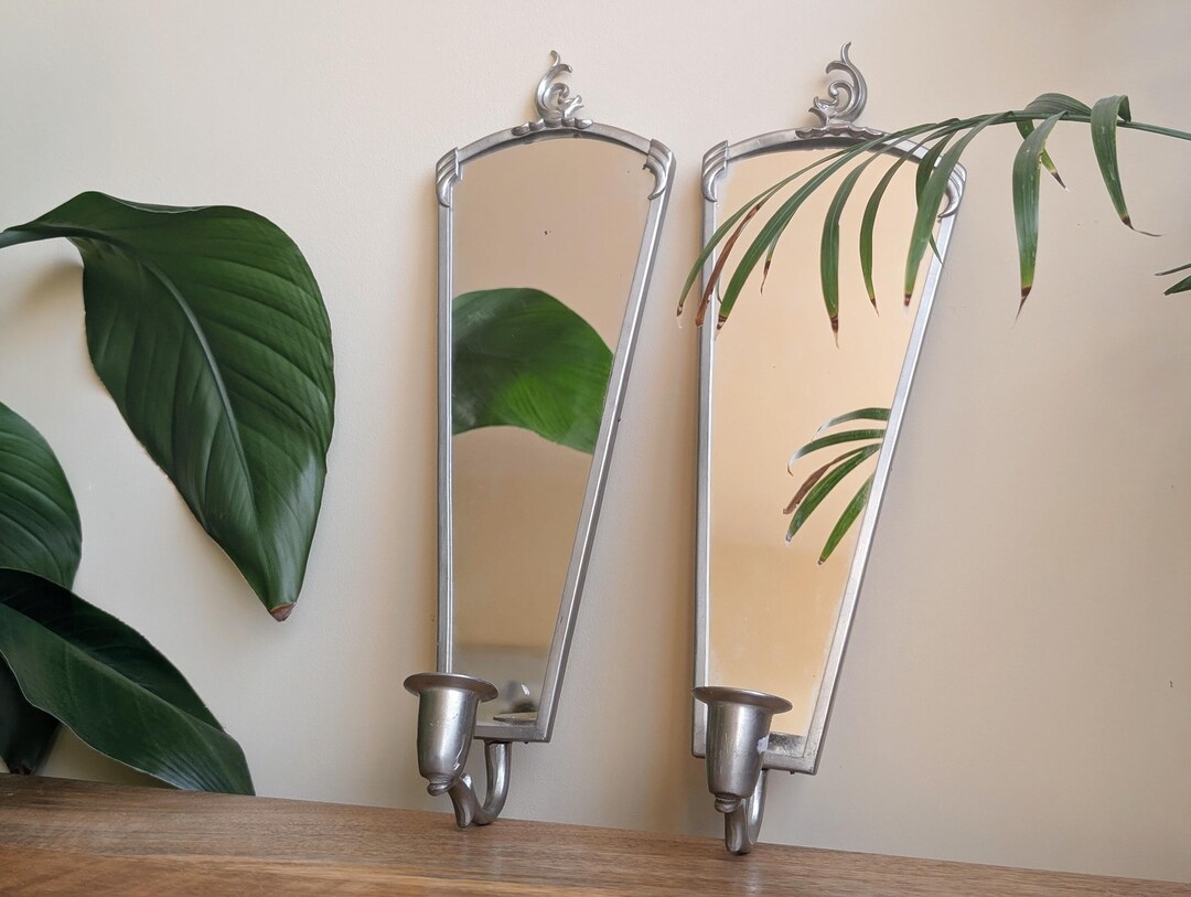 Art Deco Mirrored Pewter Sconces - Etsy