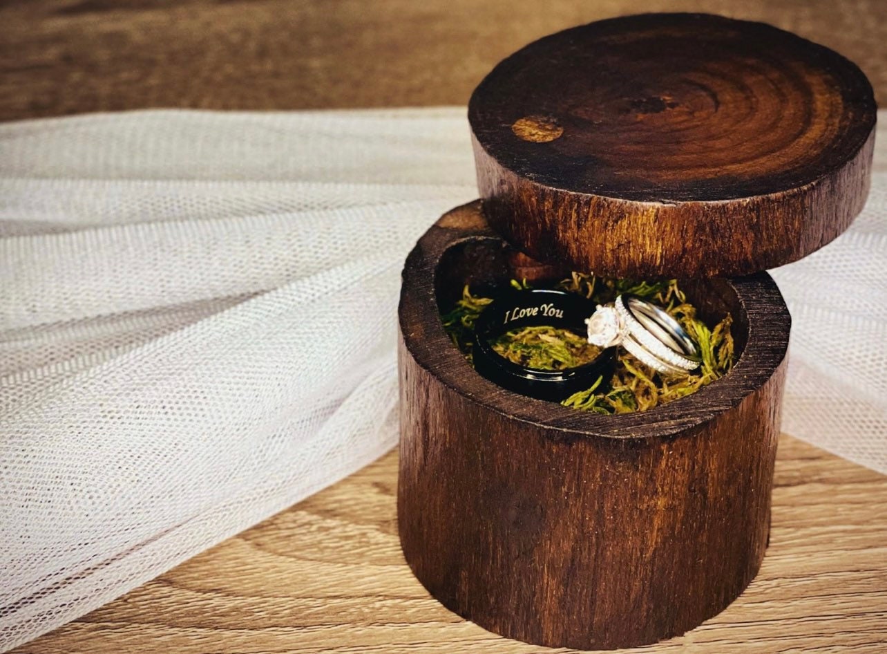 Rustic Wooden Ring Box With Preserved Spanish Green Moss - Etsy