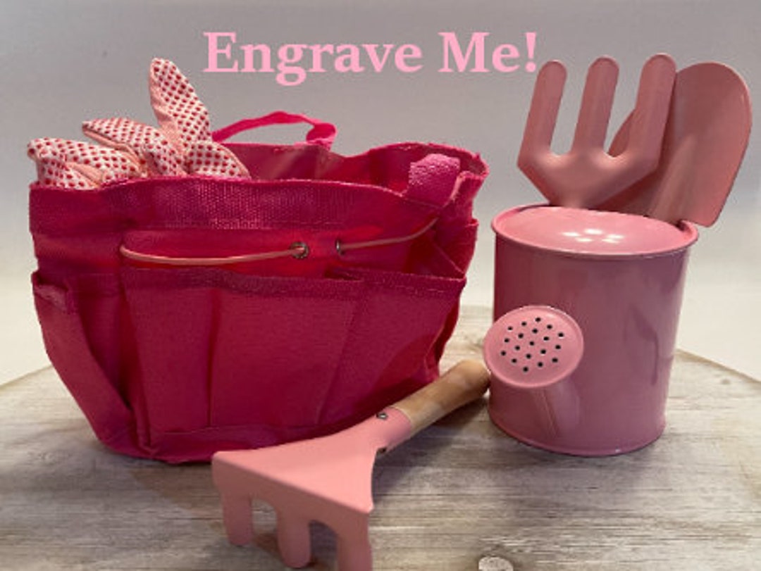 Personalized Pink Kids Gardening Tool Set-shovel, Fork, Rake, Gloves ...