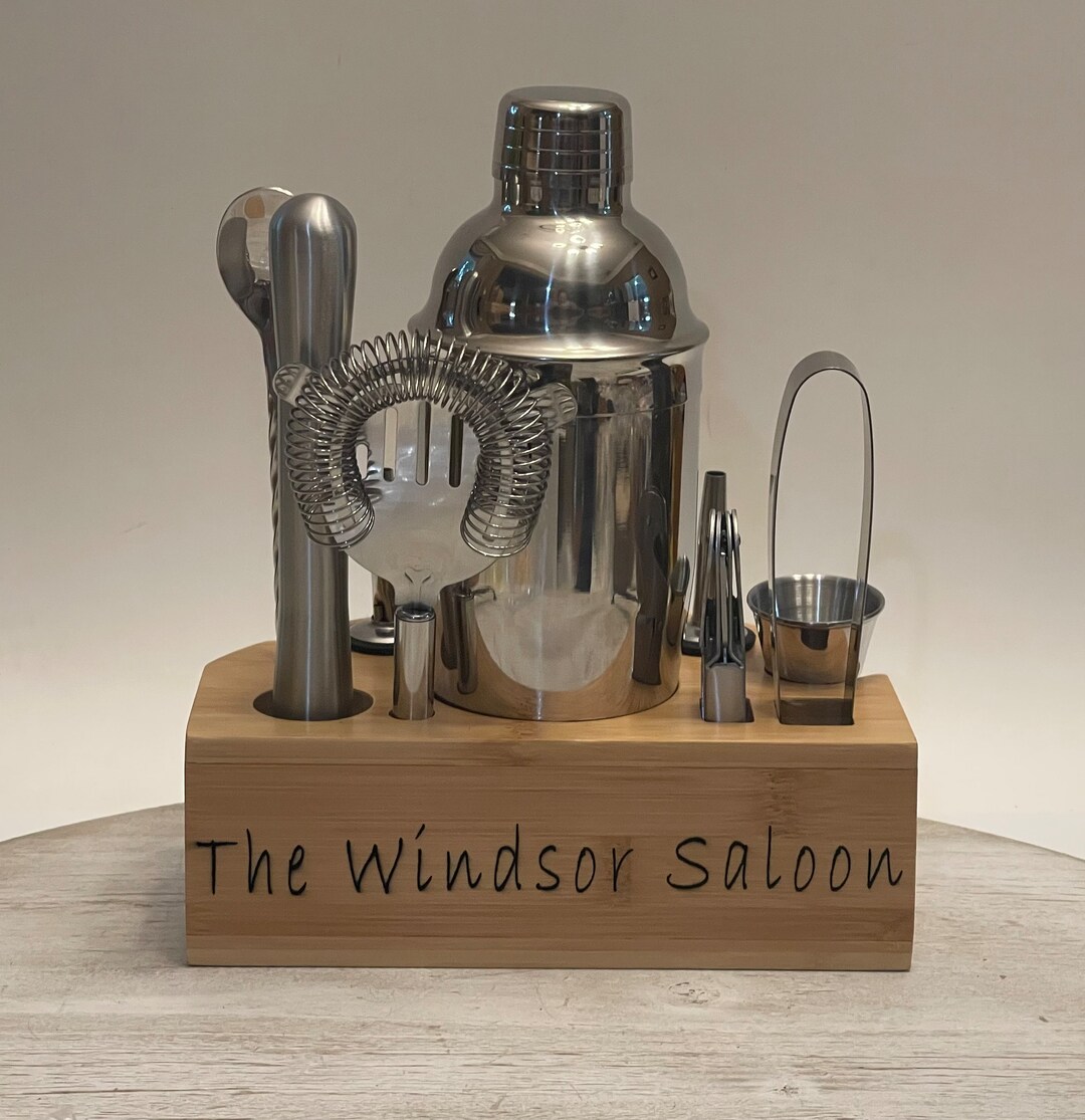 Personalized Bartender Kit With Engraved Wooden Stand - Etsy