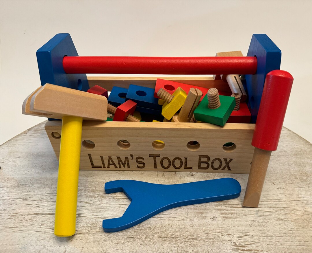 Personalized Wooden Kids Toolbox Set - Toolkit-hammer, Screwdriver ...