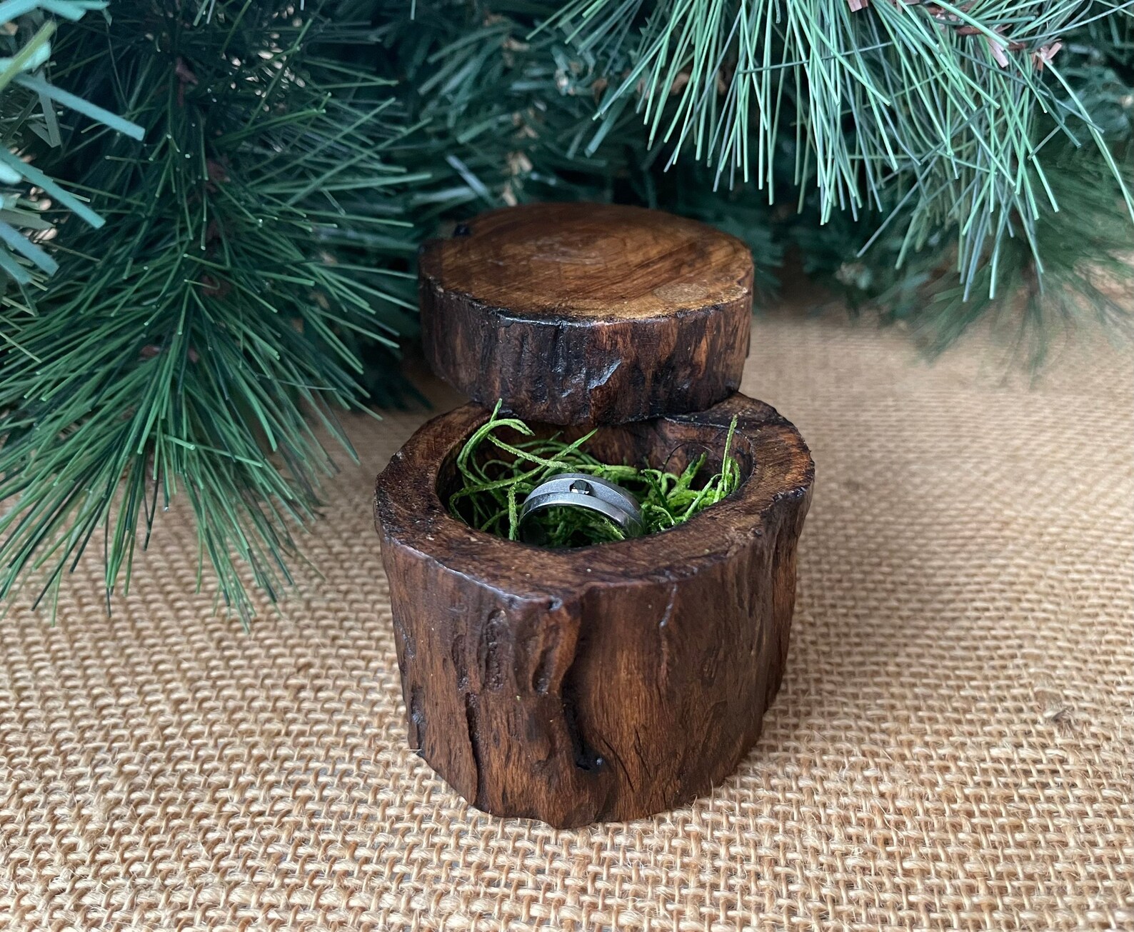 Rustic Wooden Ring Box With Preserved Spanish Green Moss - Etsy