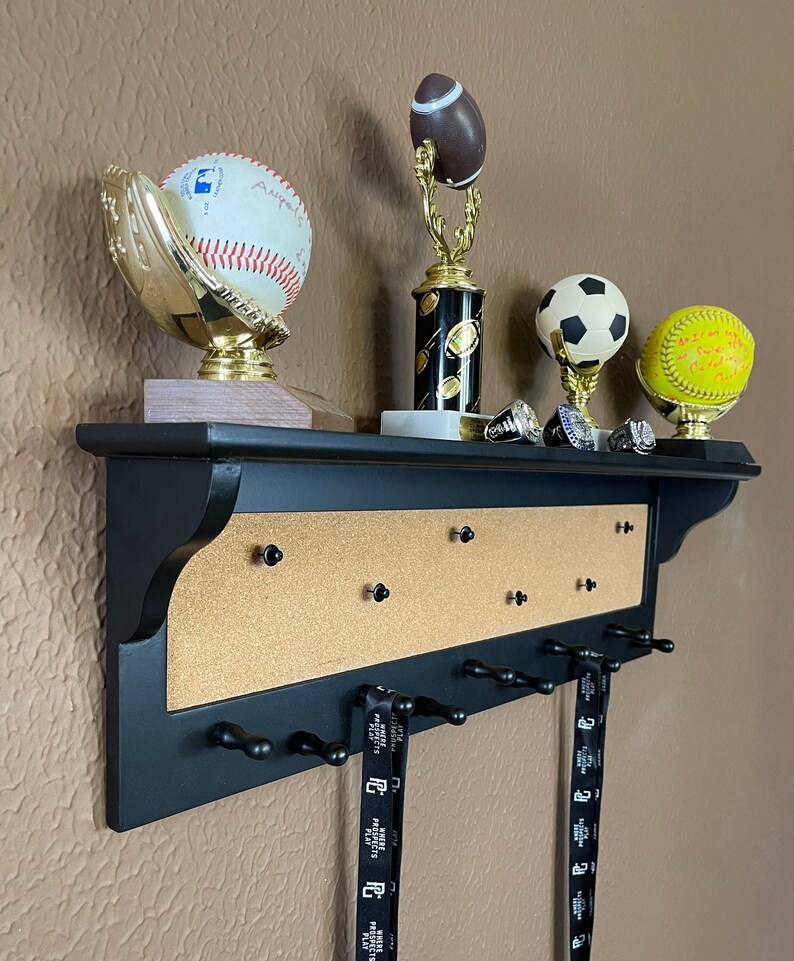 Wood Sports Award-Medal-Trophy Shelf-Rack w Corkboard | Etsy