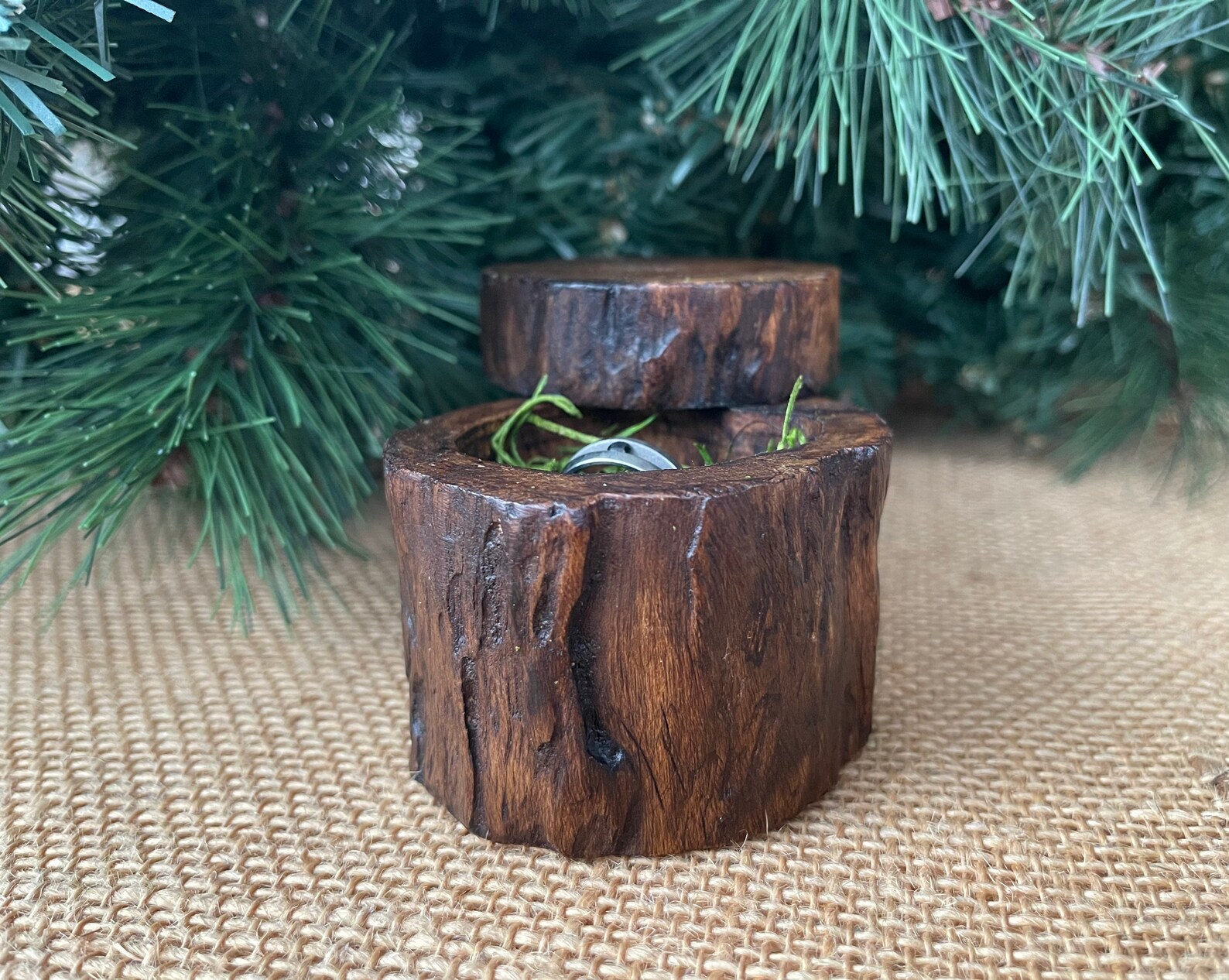 Rustic Wooden Ring Box With Preserved Spanish Green Moss - Etsy