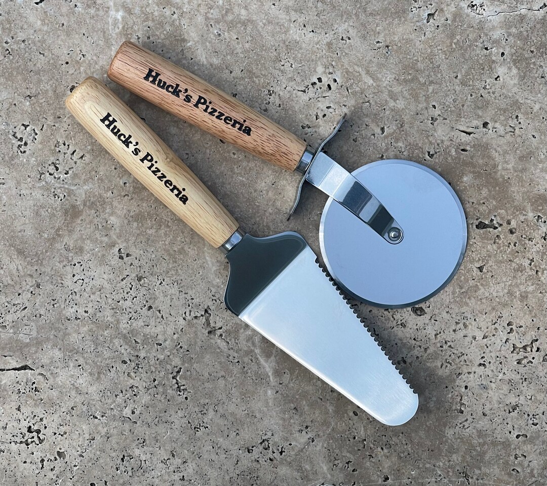 Personalized Pizza Cutter and Server Set: Engraved Wood Handle, Chef ...