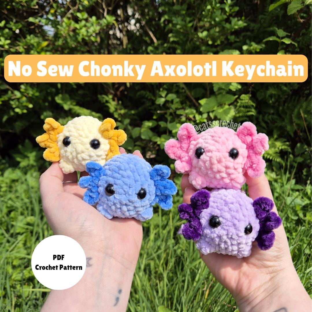 No Sew Chonky Axolotl Keychain, Crochet Axolotl, Crochet Keychain, No ...