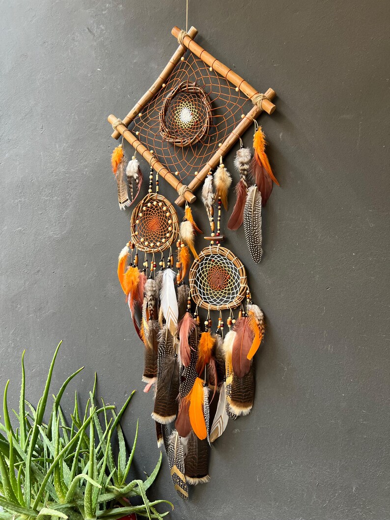 Boho Dream Catcher: Brown Vines, Turquoise Web, Crystal Stone - Etsy