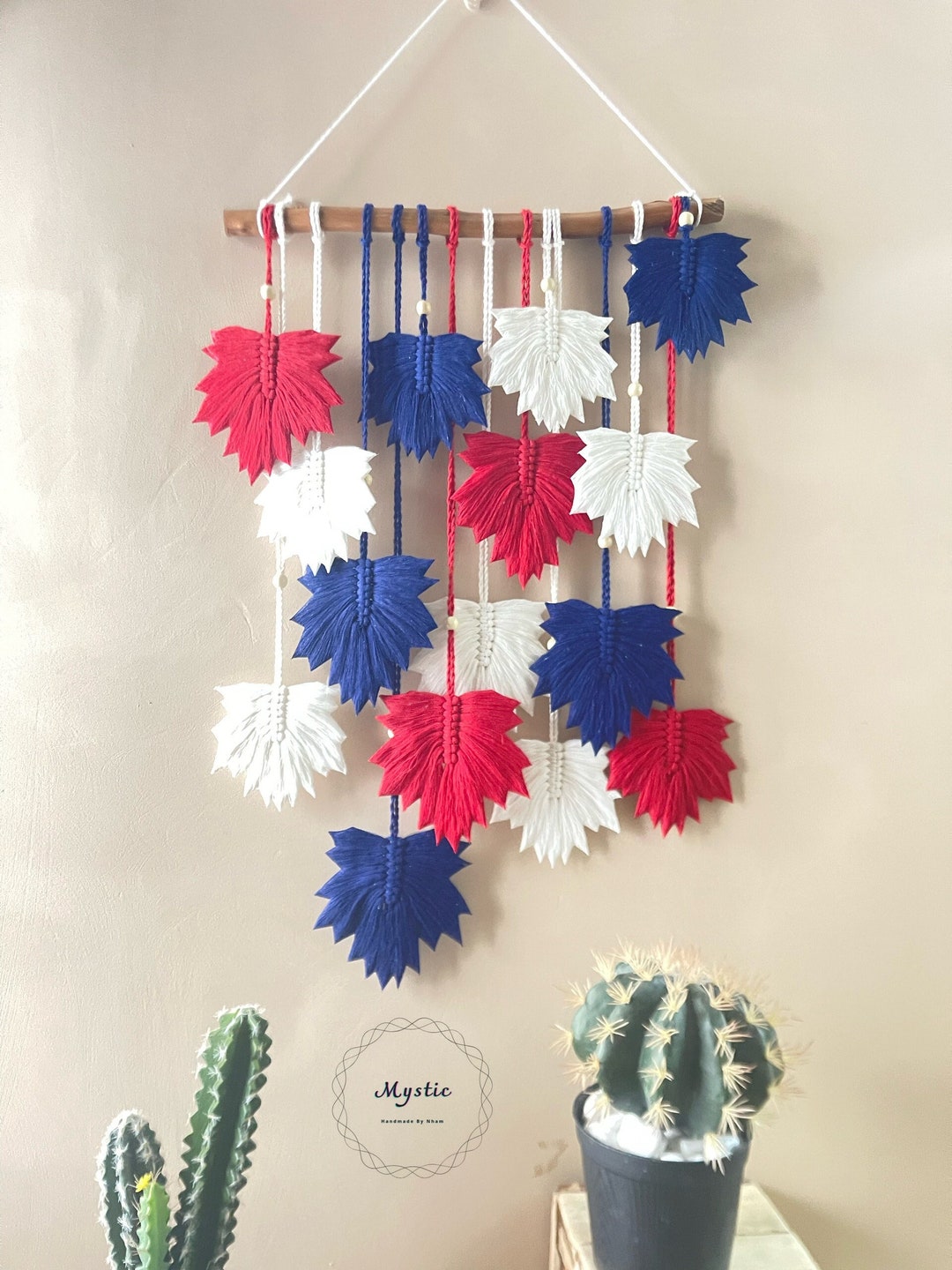 Maple Leaf American Flag Colors/macrame Wall Hanging, Macrame Feather ...
