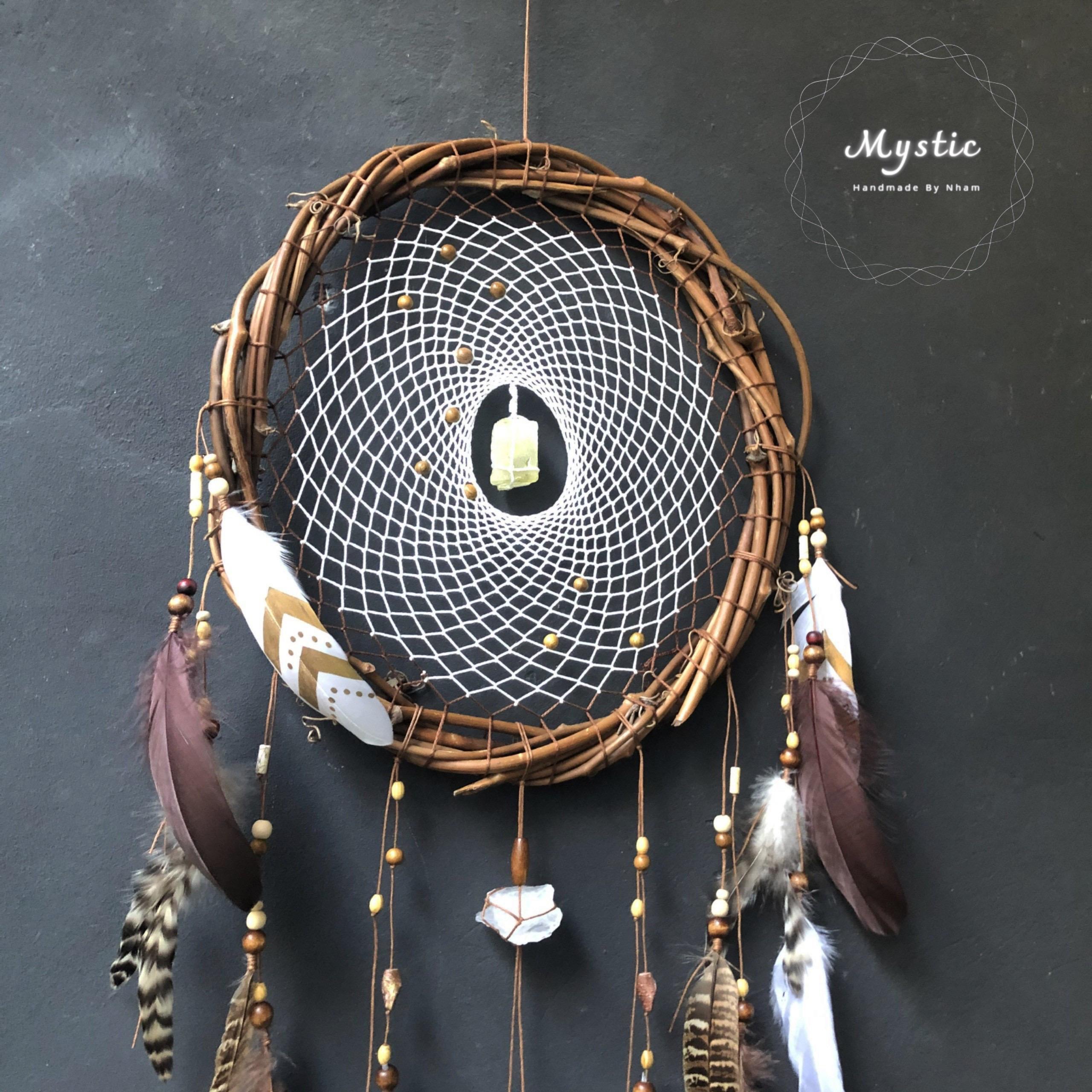 Handmade Crystal Dream Catcher: Natural Vines & Feathers Wall Decor - Etsy