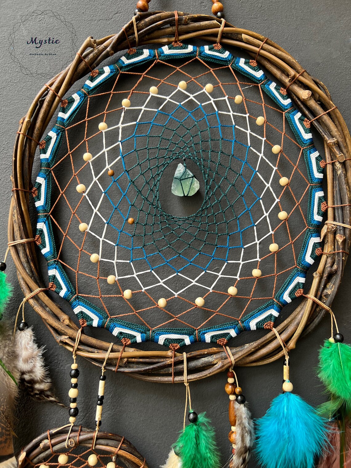 Boho Dream Catcher: Brown Vines, Turquoise Web, Crystal Stone - Etsy