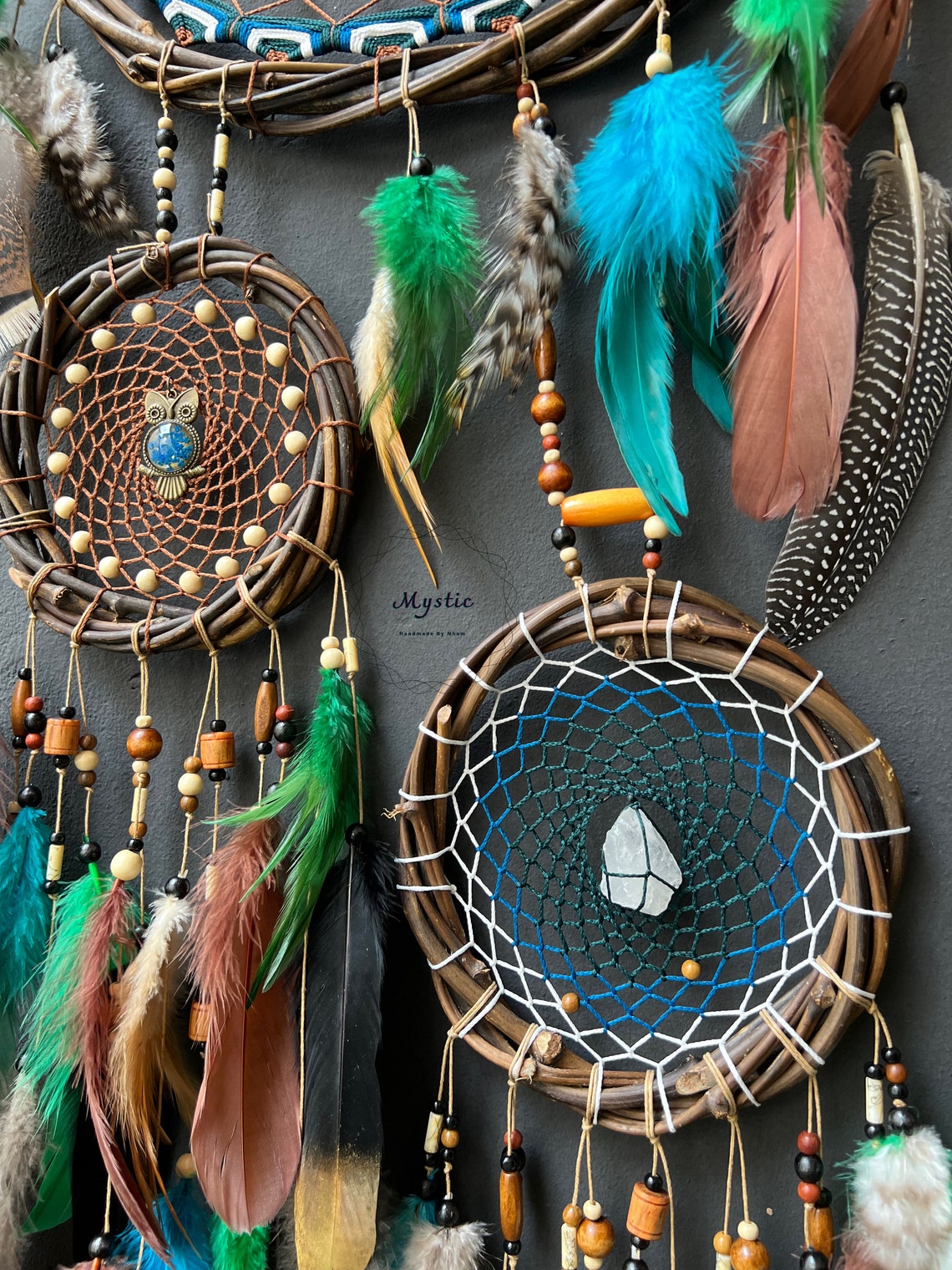 Boho Dream Catcher: Brown Vines, Turquoise Web, Crystal Stone - Etsy