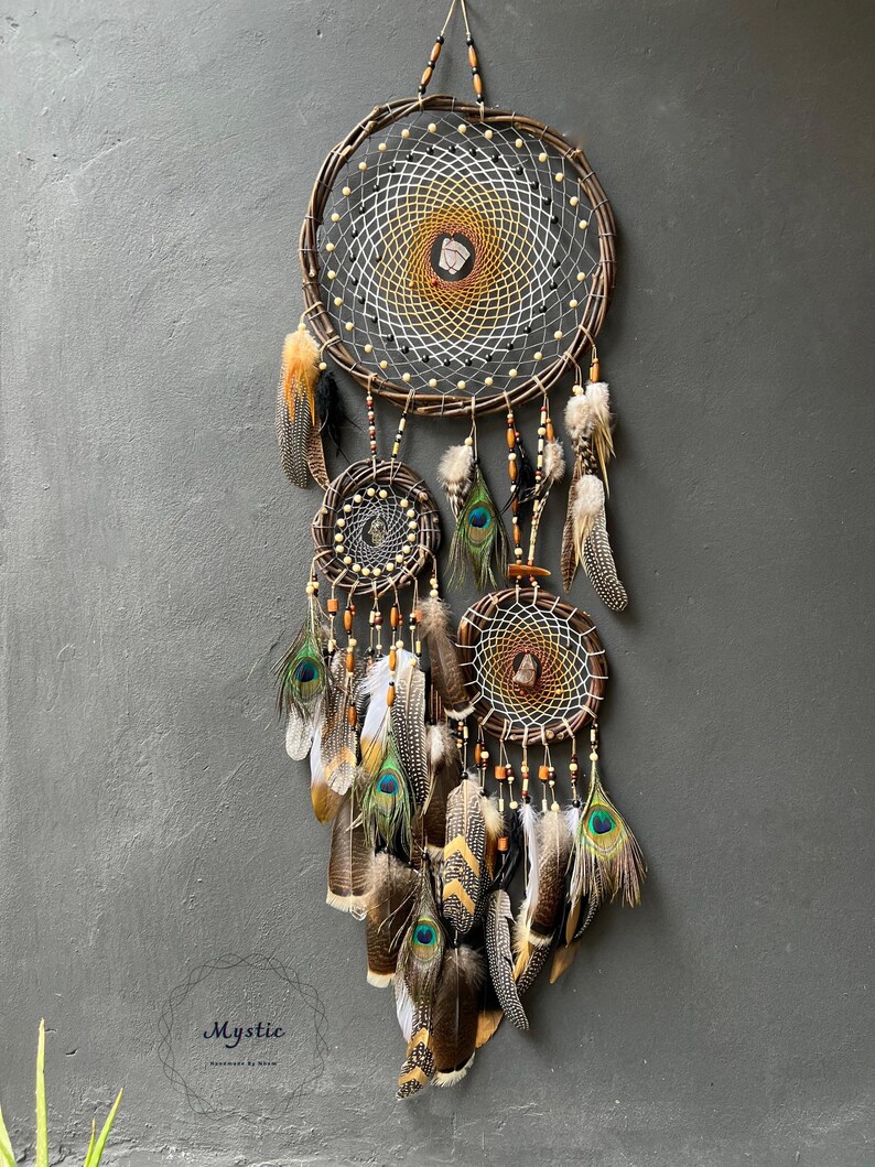 Boho Dream Catcher: Brown Vines, Turquoise Web, Crystal Stone - Etsy