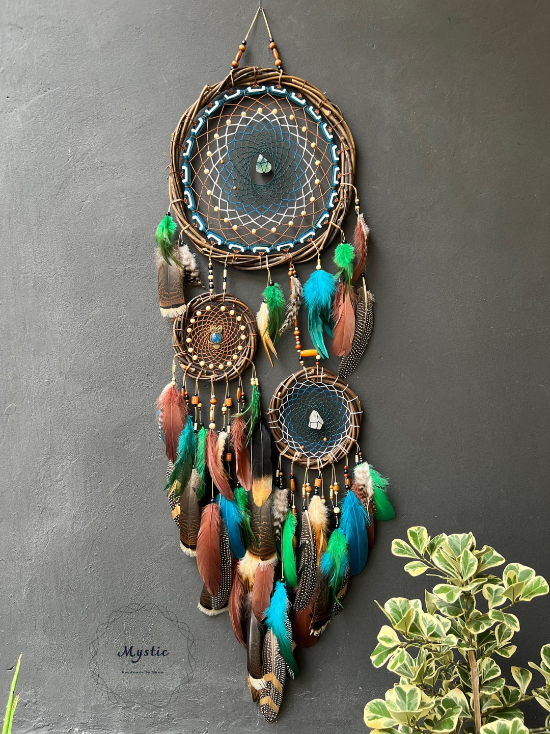 Brown With Turquoise and Green Dreamcacher / Dreamcatchers for Bedroom ...