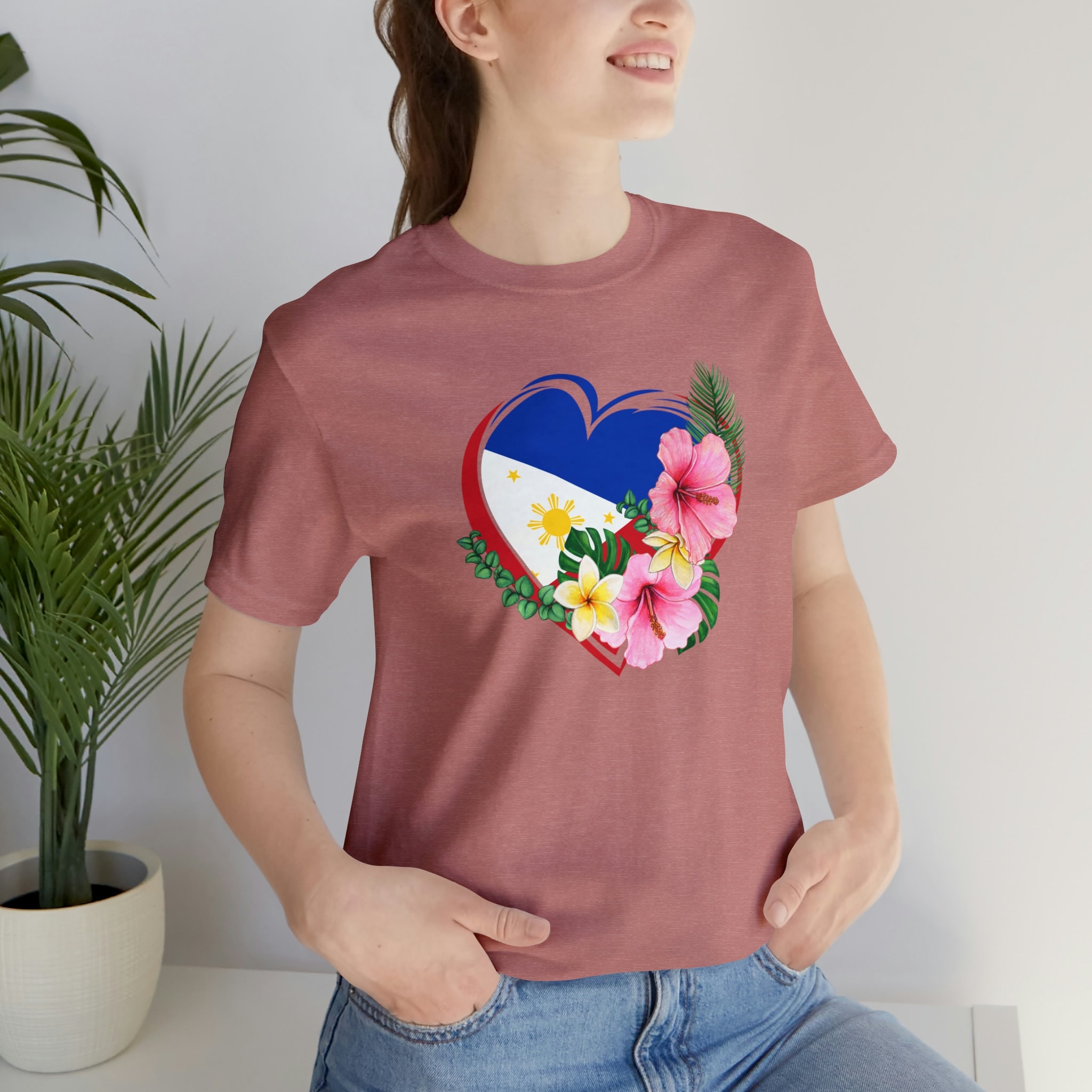 Filipino Heart Shape Flag Hibiscus Shirt, Filipino Crewneck Graphic T ...