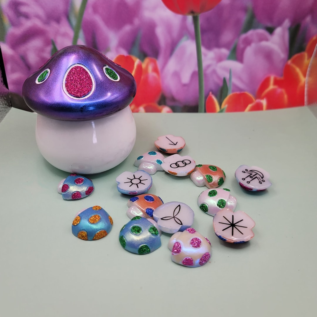 Magickal Witches Mushrunes With Magic Mushroom Jar Resin Runes BY KJ ...