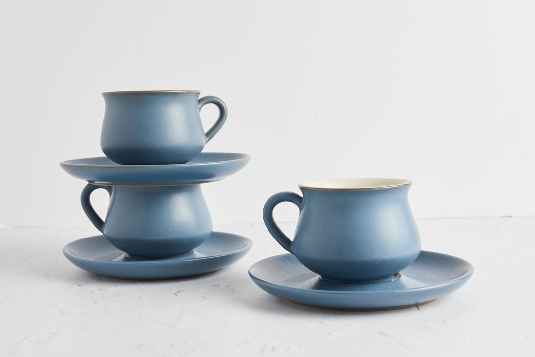 Denby Pottery Echo Blue Teacup and Saucers Set of 3 - Etsy