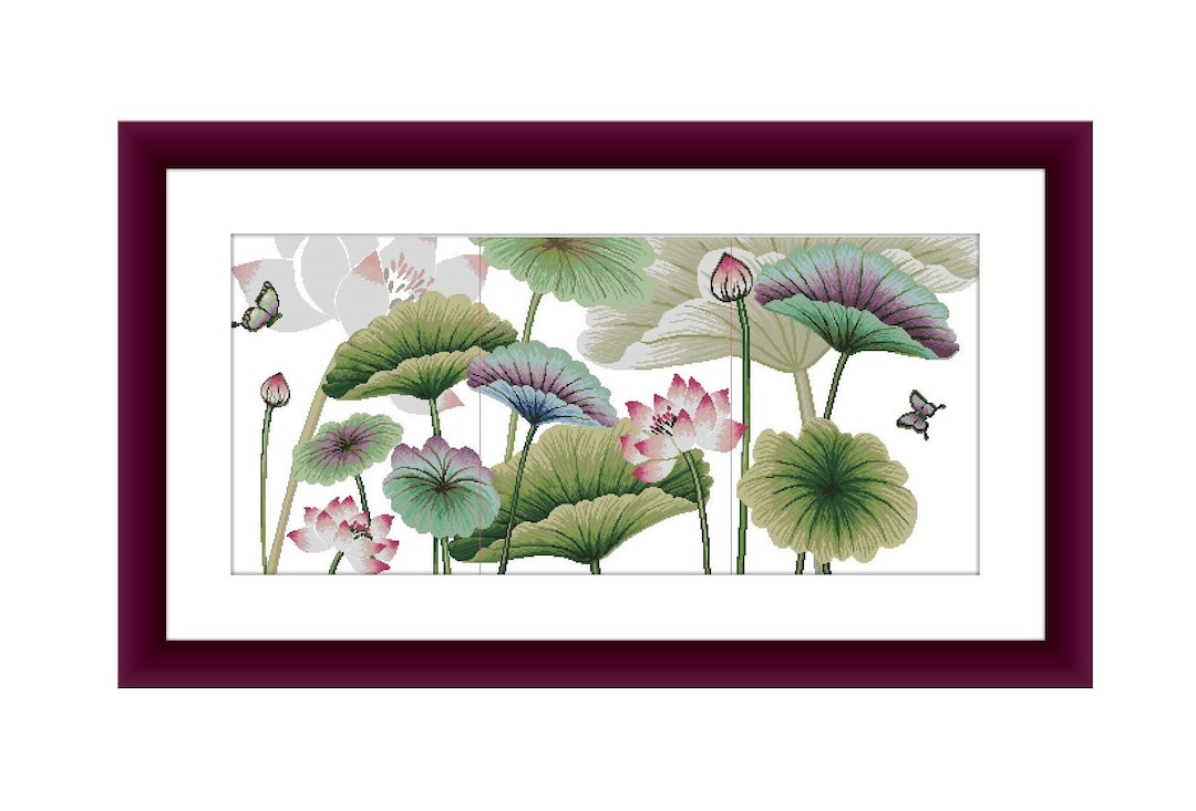 Japanese Lotus Counted Cross Stitch Pdf Pattern Japanese Flowers ...