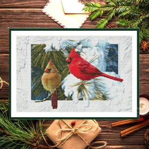 Winter Red Cardinal Birds PDF Counted Cross Stitch Pattern Holiday ...