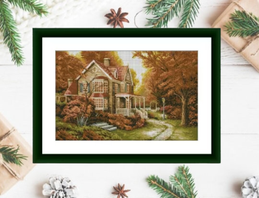 Autumn Cottage Counted Cross Stitch Pdf Pattern Village Cottage Digital ...