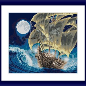 Storm PDF Counted Cross Stitch Pattern Boat Seascape Digital - Etsy