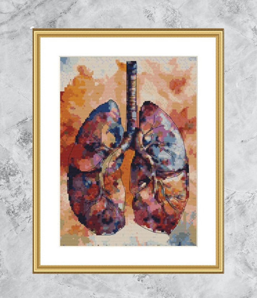 Watercolor Lungs PDF Counted Cross Stitch Pattern Anatomy Rainbow ...