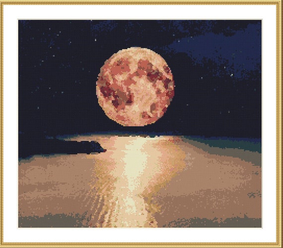 Moon Watercolor Counted Cross Stitch Pattern Pdf Sun and Moon | Etsy