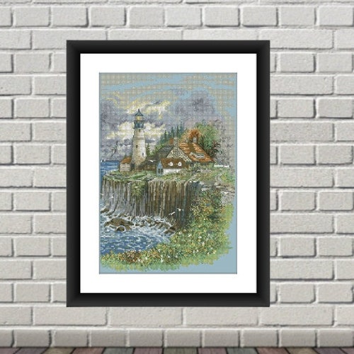 Lighthouse PDF Counted Cross Stitch Pattern Seascape Digital - Etsy