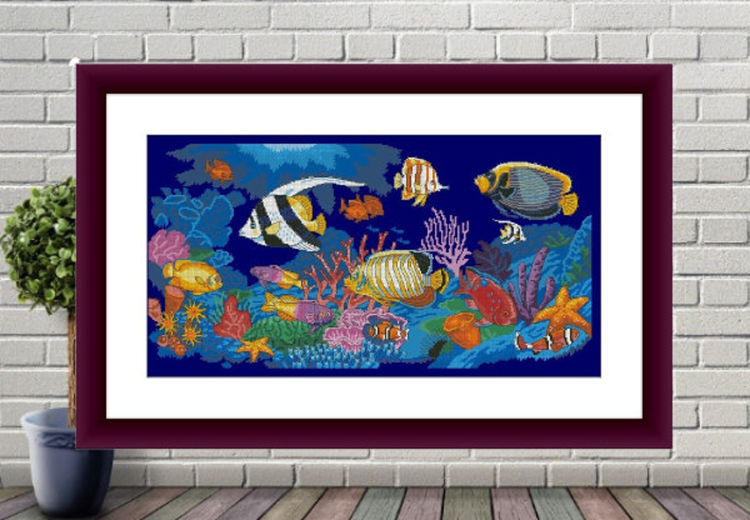 Aquarium PDF Counted Cross Stitch Pattern Under the Water Digital Cross ...