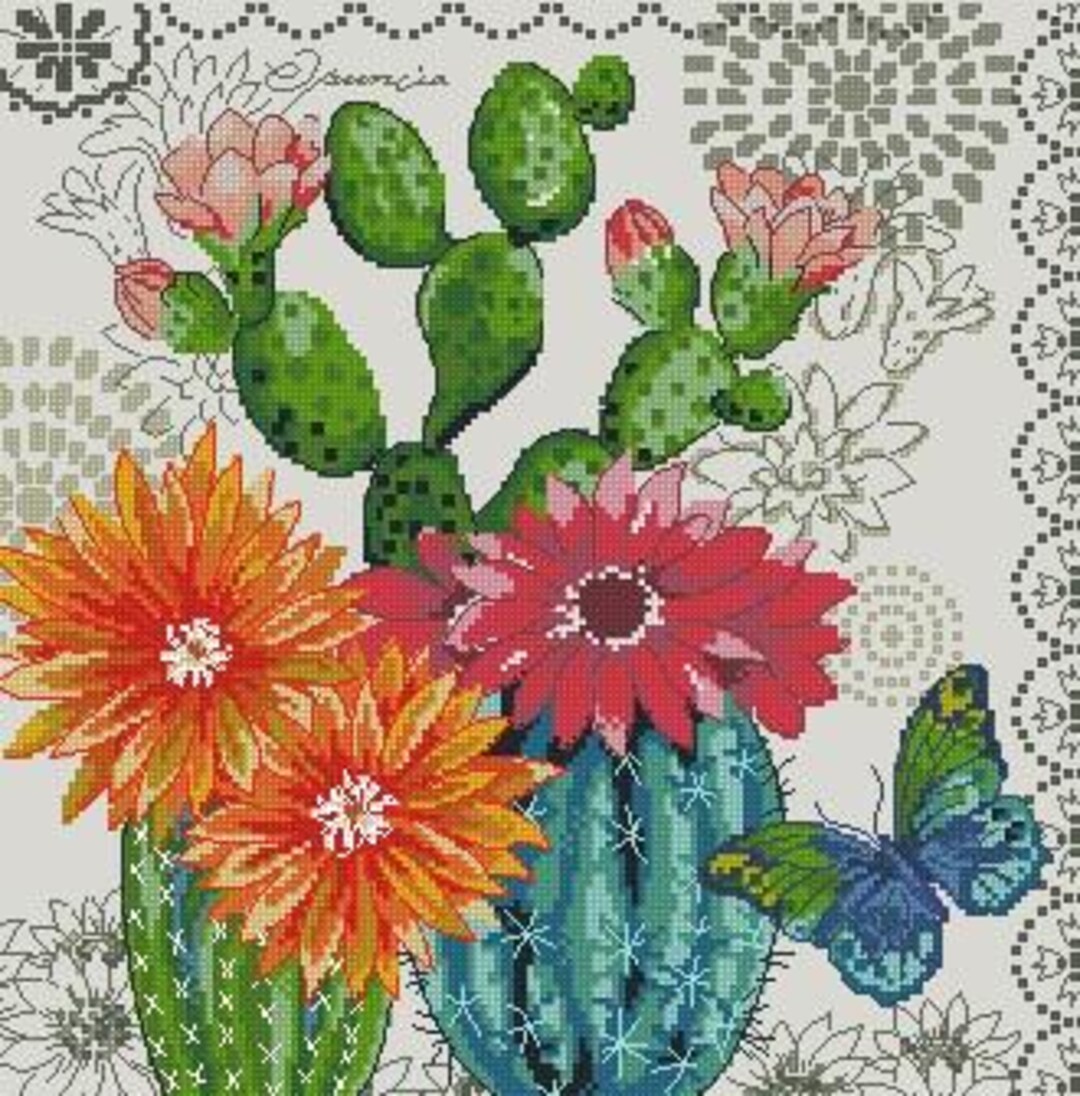 Cactus Bloom PDF Counted Cross Stitch Pattern Succulent Botanical ...