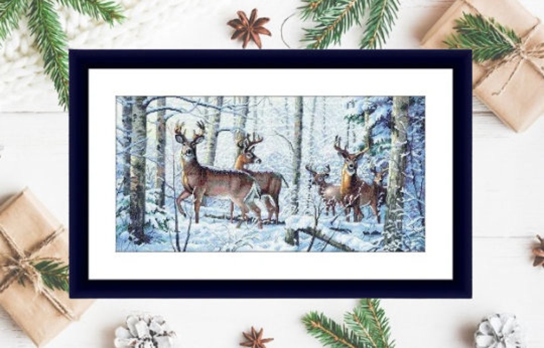 Woodland Deer Counted Cross Stitch Pattern PDF Winter Landscape Digital ...