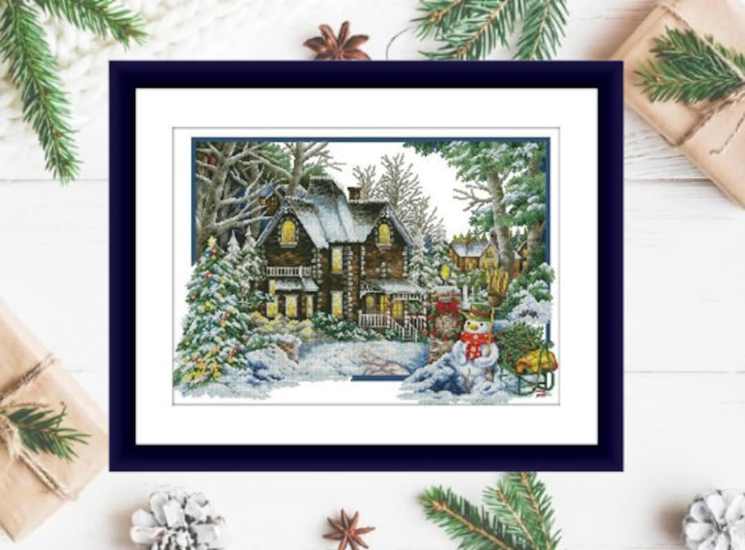 Winter Cottage Counted Cross Stitch Pattern Winter Landscape Digital ...
