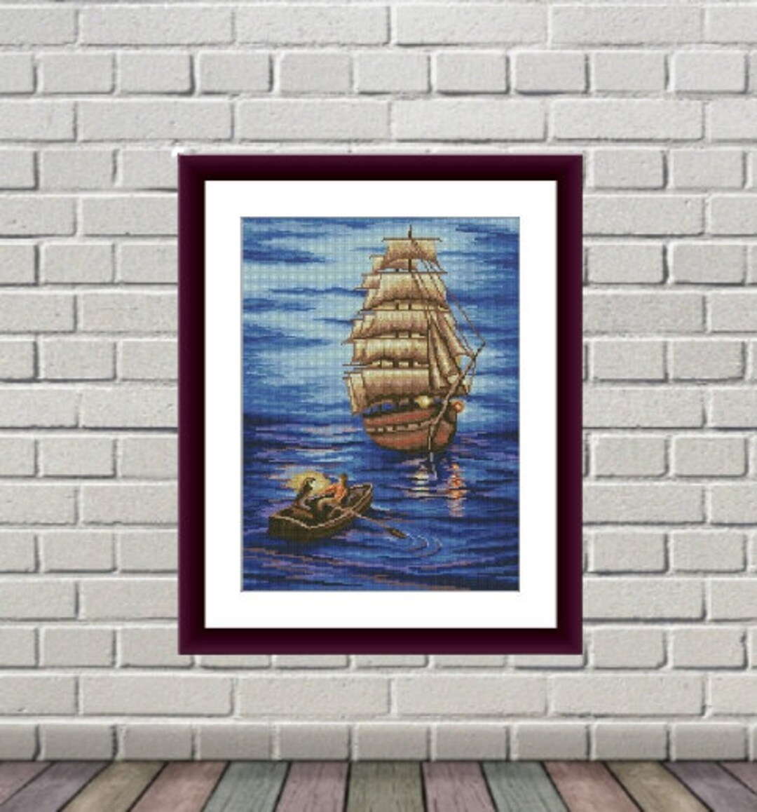 Old Boat PDF Counted Cross Stitch Pattern Sea Landscape Digital Cross ...