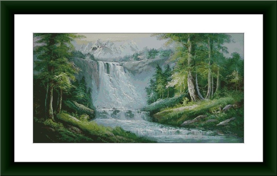Waterfall PDF Counted Cross Stitch Pattern Watercolor Japanese ...