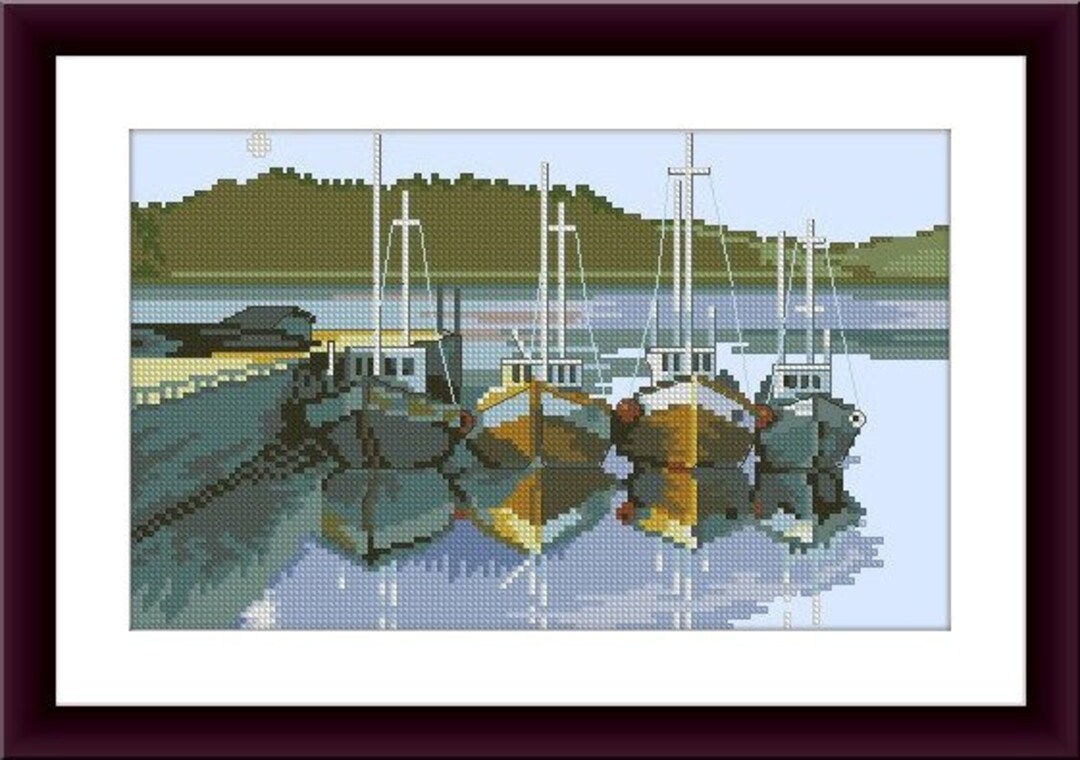 Boat PDF Counted Cross Stitch Pattern Sea Landscape Digital Cross ...