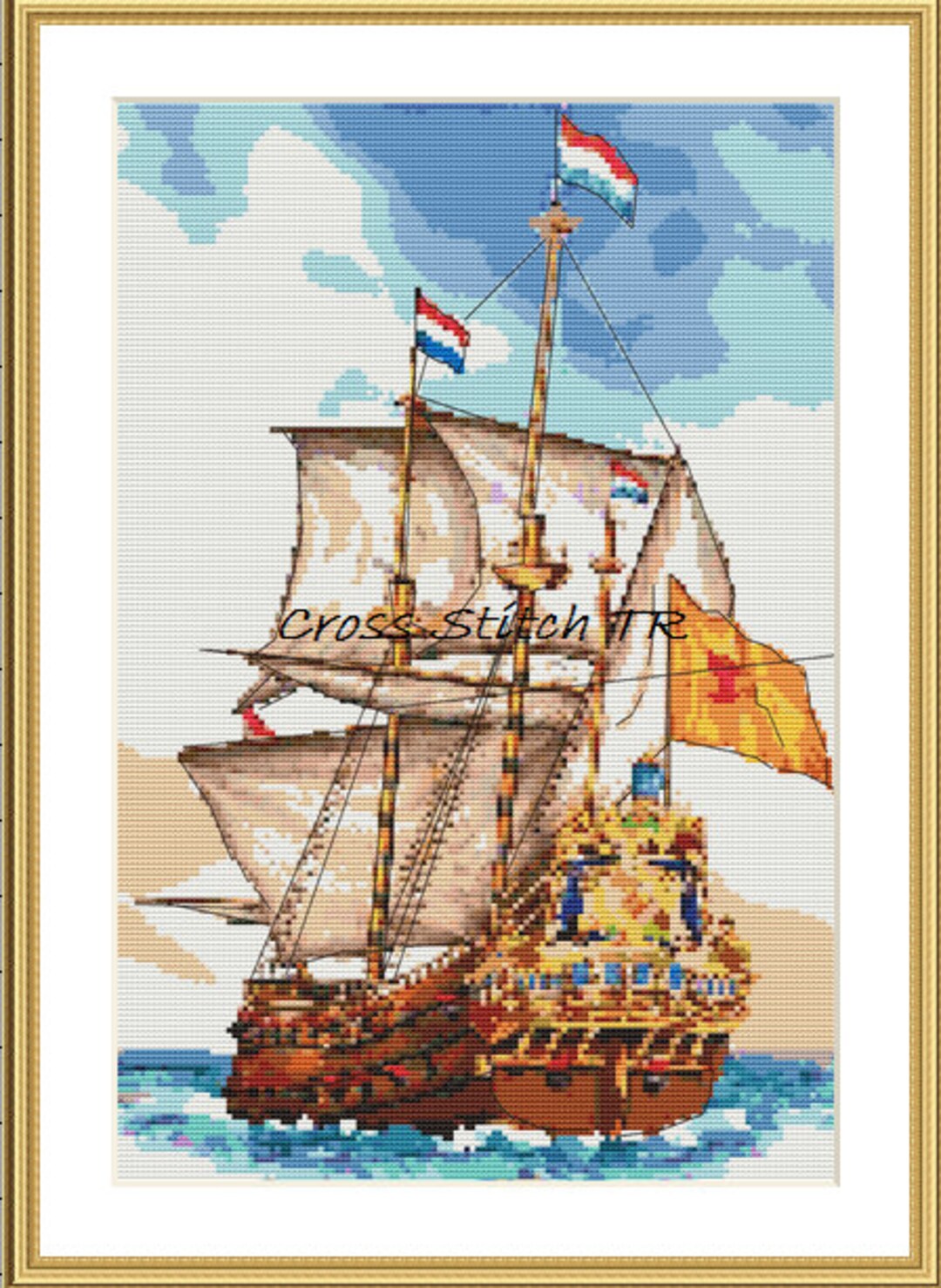 Old Boat PDF Counted Cross Stitch Pattern Sea Landscape Digital Cross ...