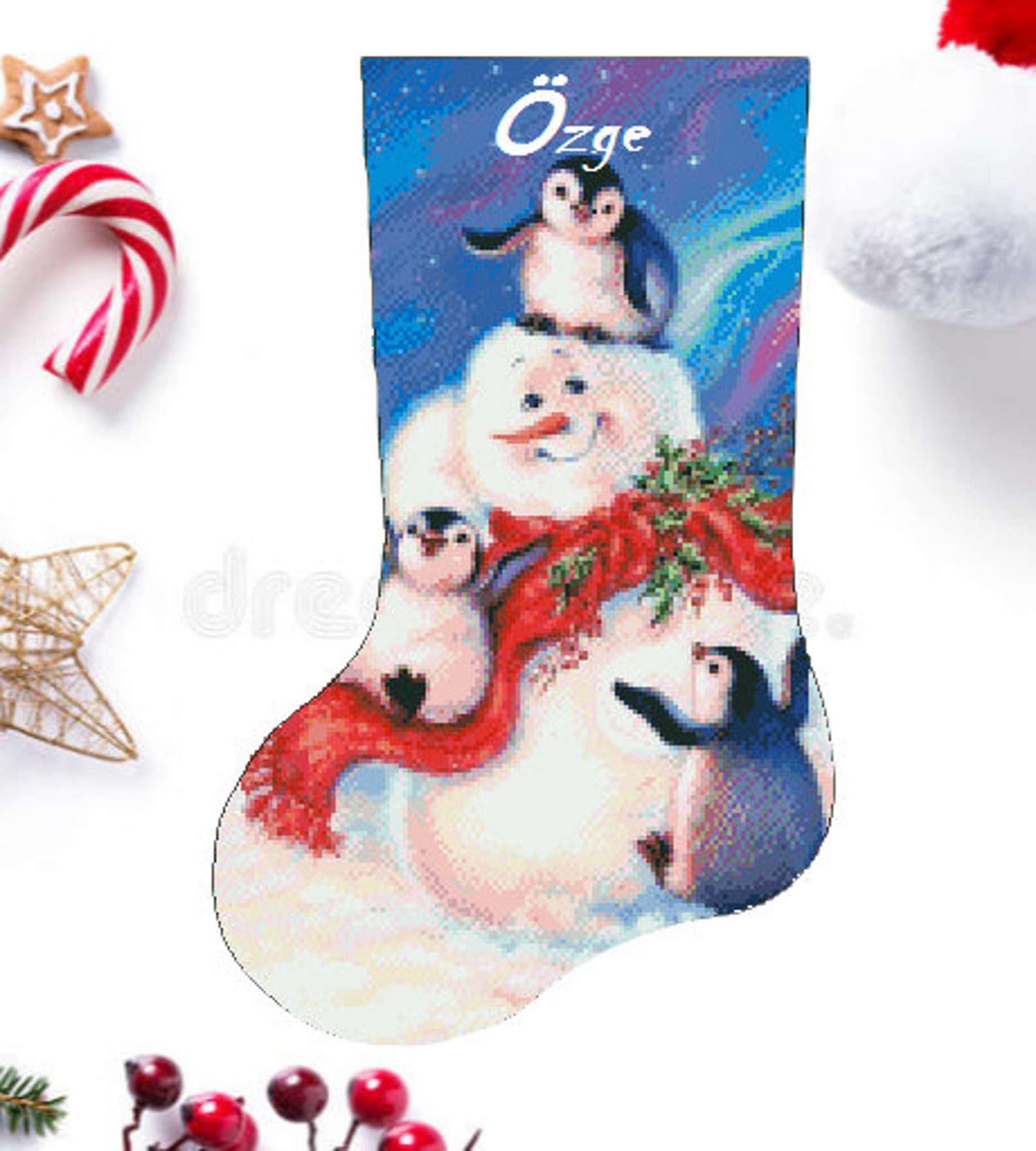 Christmas Stocking Penguin PDF Counted Cross Stitch Pattern - Etsy