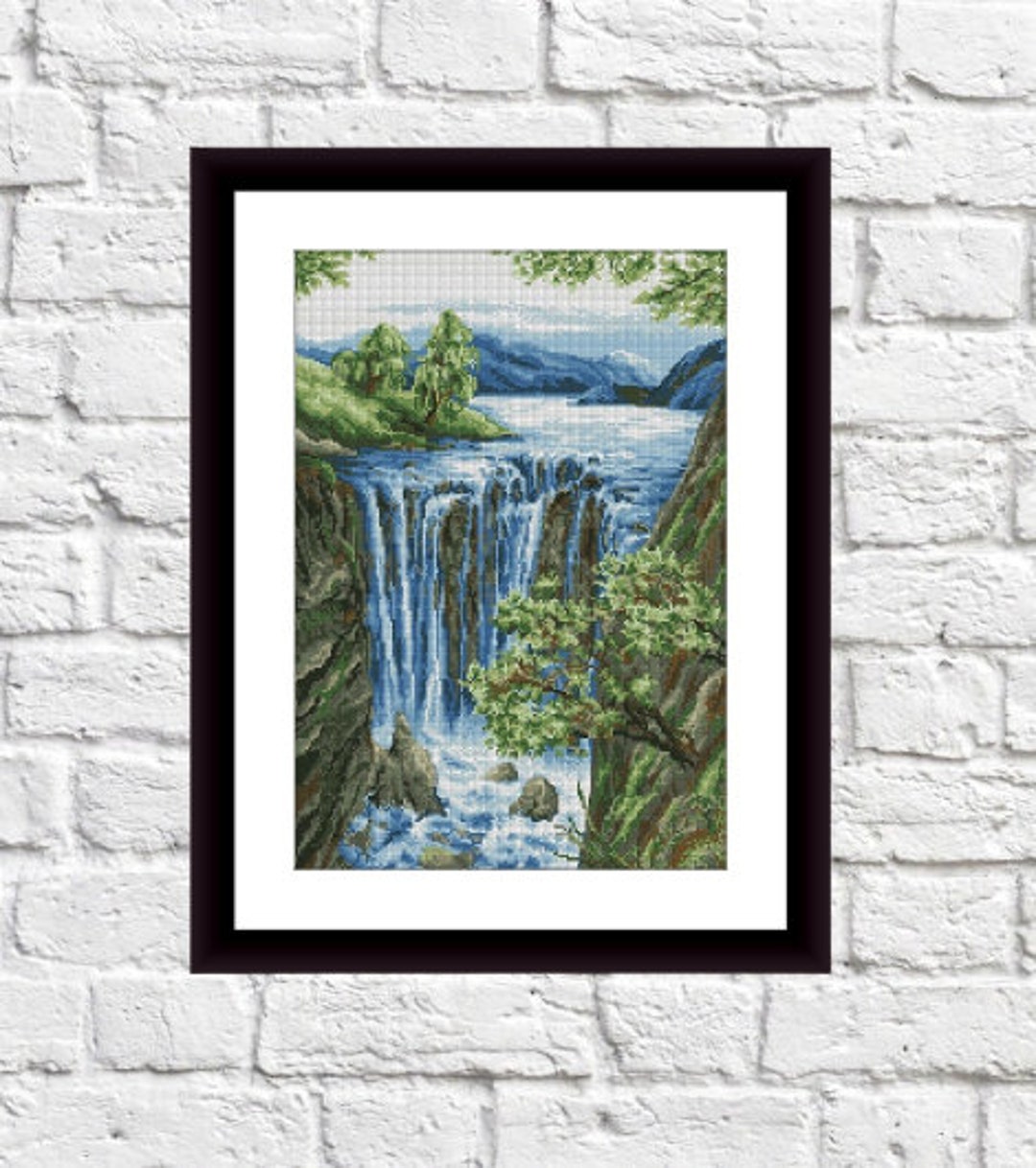 Waterfall PDF Counted Cross Stitch Pattern Watercolor Japanese - Etsy