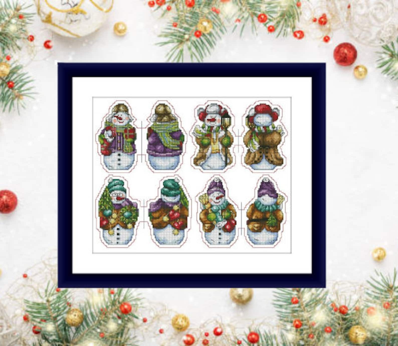 Christmas Snowman Ornaments PDF Counted Cross Stitch Pattern - Etsy