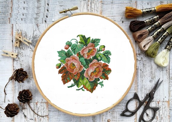 Antique Roses Counted Cross Stitch Pattern Pdf Flower Digital - Etsy