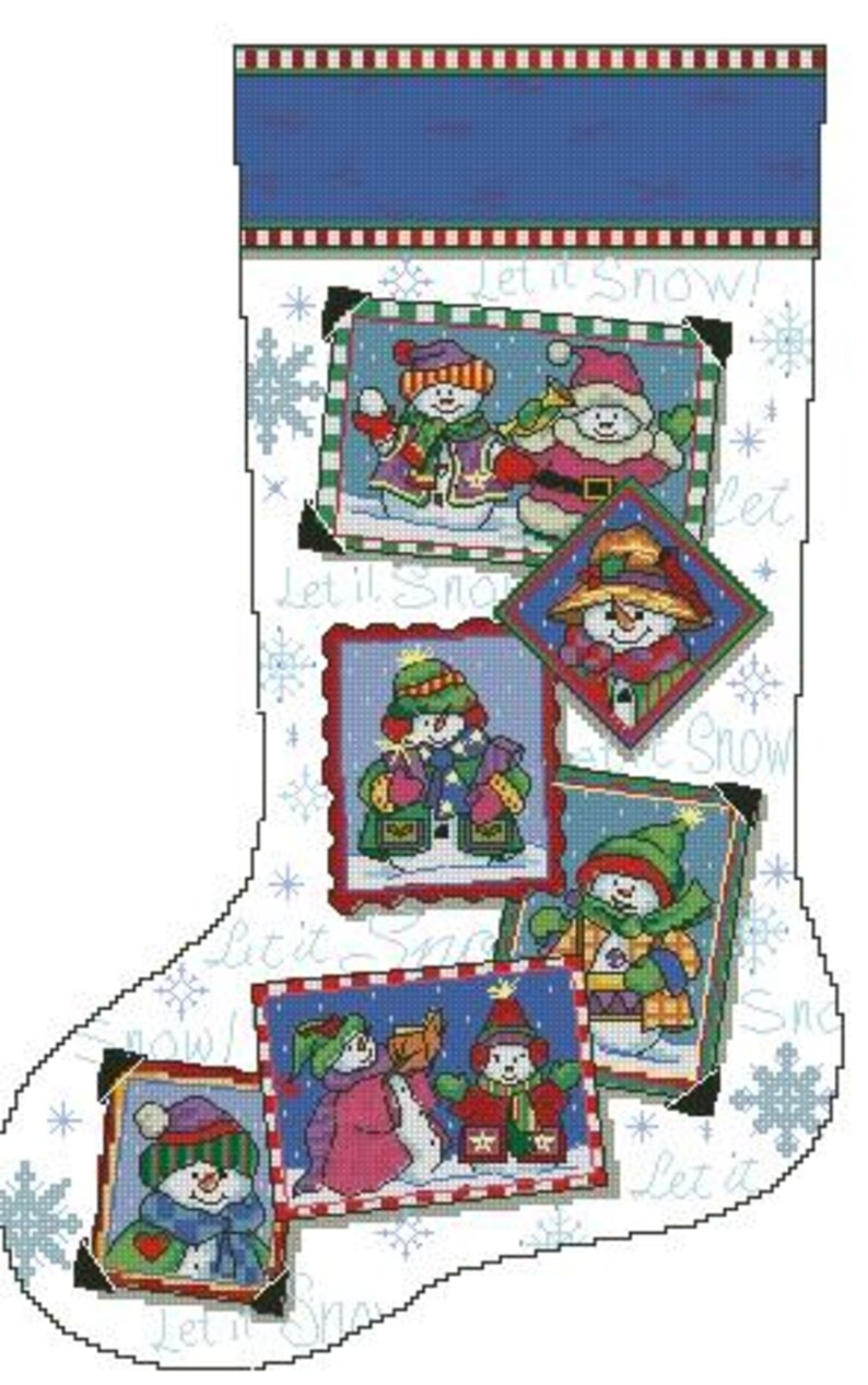 Snowman Christmas Stocking PDF Counted Cross Stitch Pattern Christmas ...