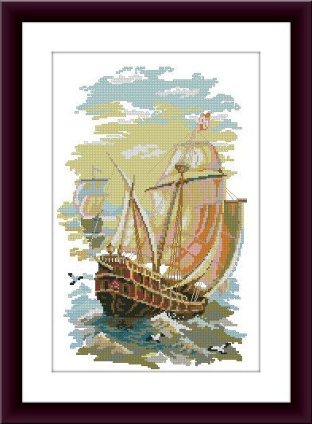 Boat PDF Counted Cross Stitch Pattern Sea Landscape Digital Cross ...