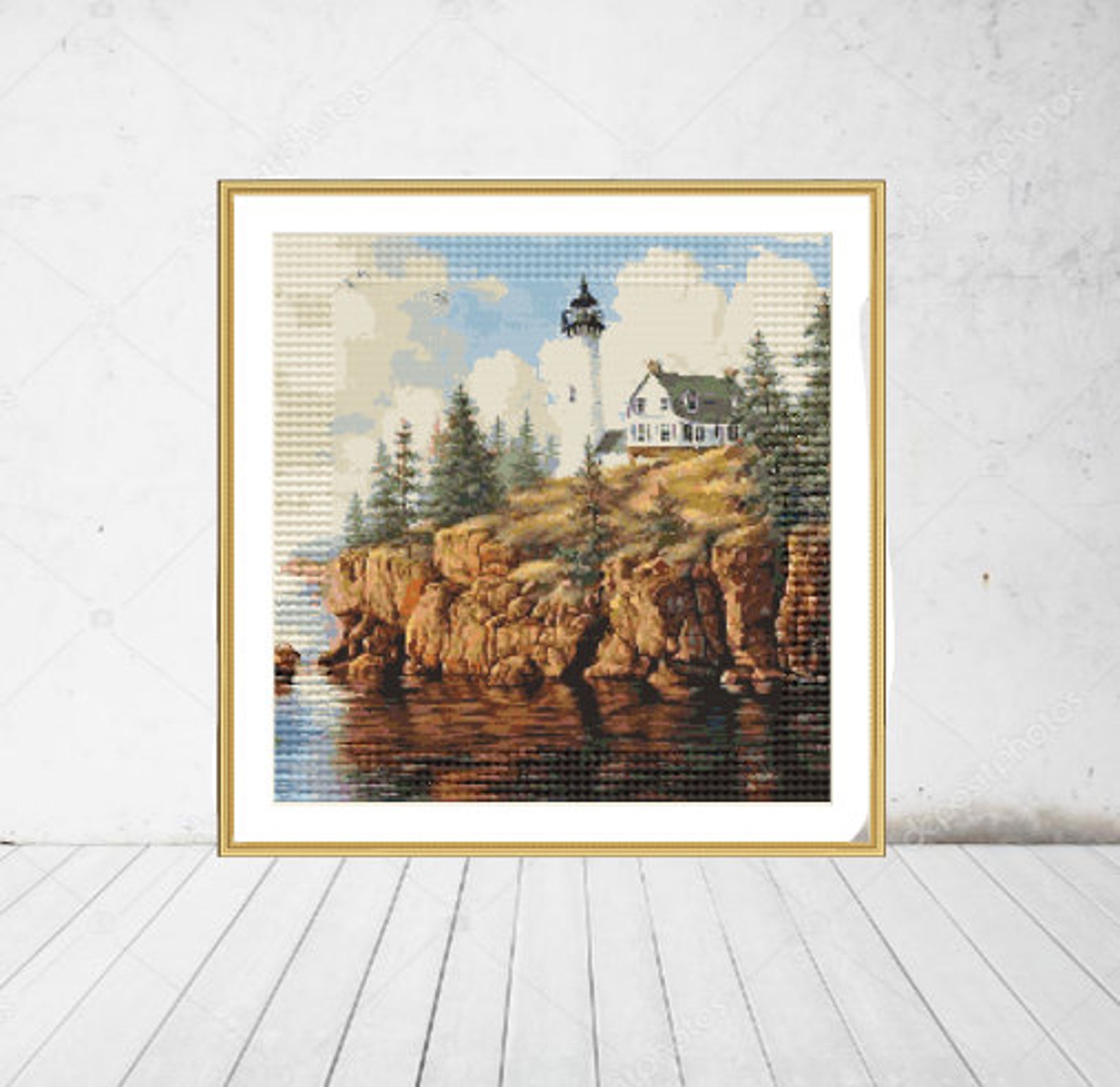 Lighthouse PDF Counted Cross Stitch Pattern Seascape Digital - Etsy