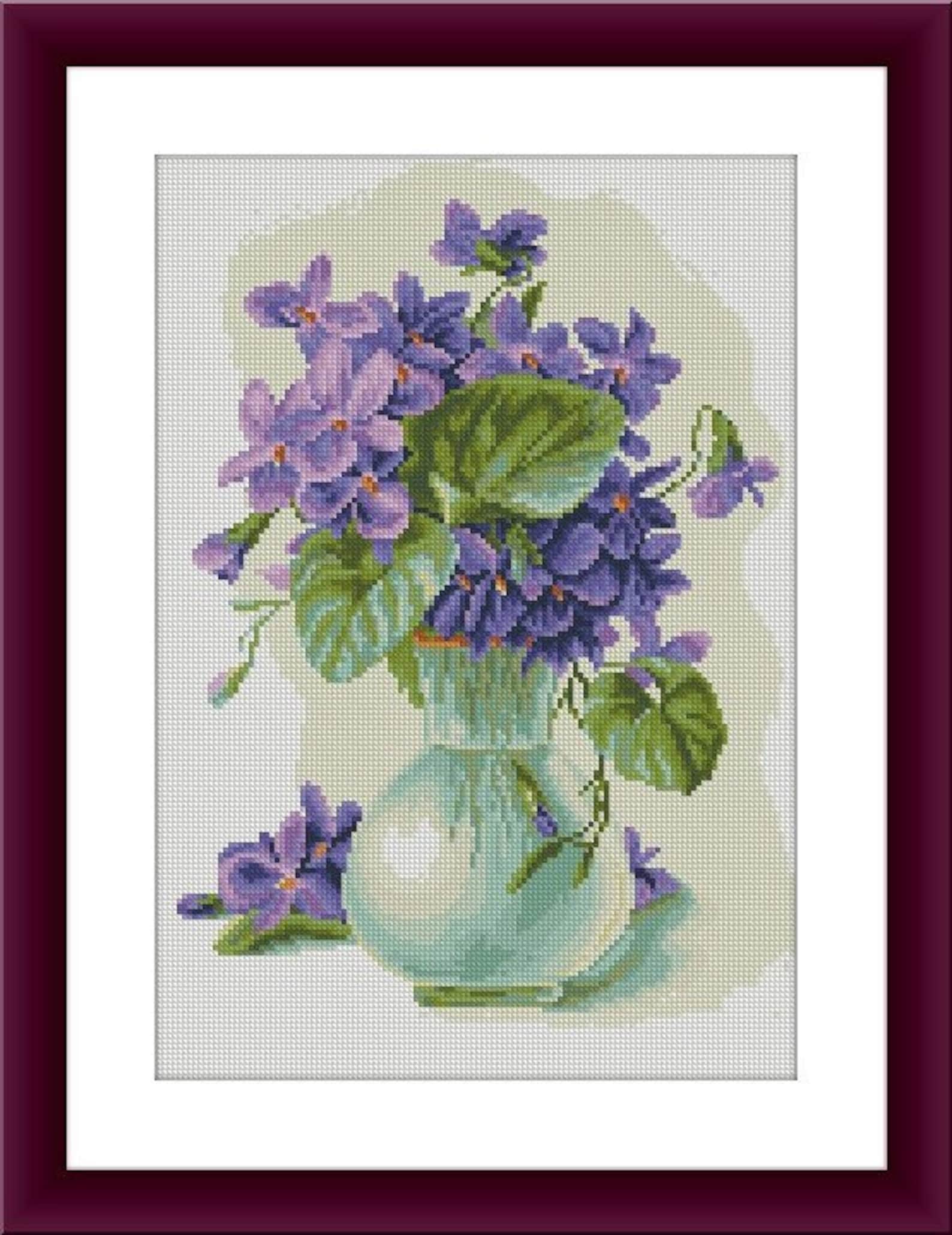 Violet Flower PDF Counted Cross Stitch Pattern Modern Digital - Etsy
