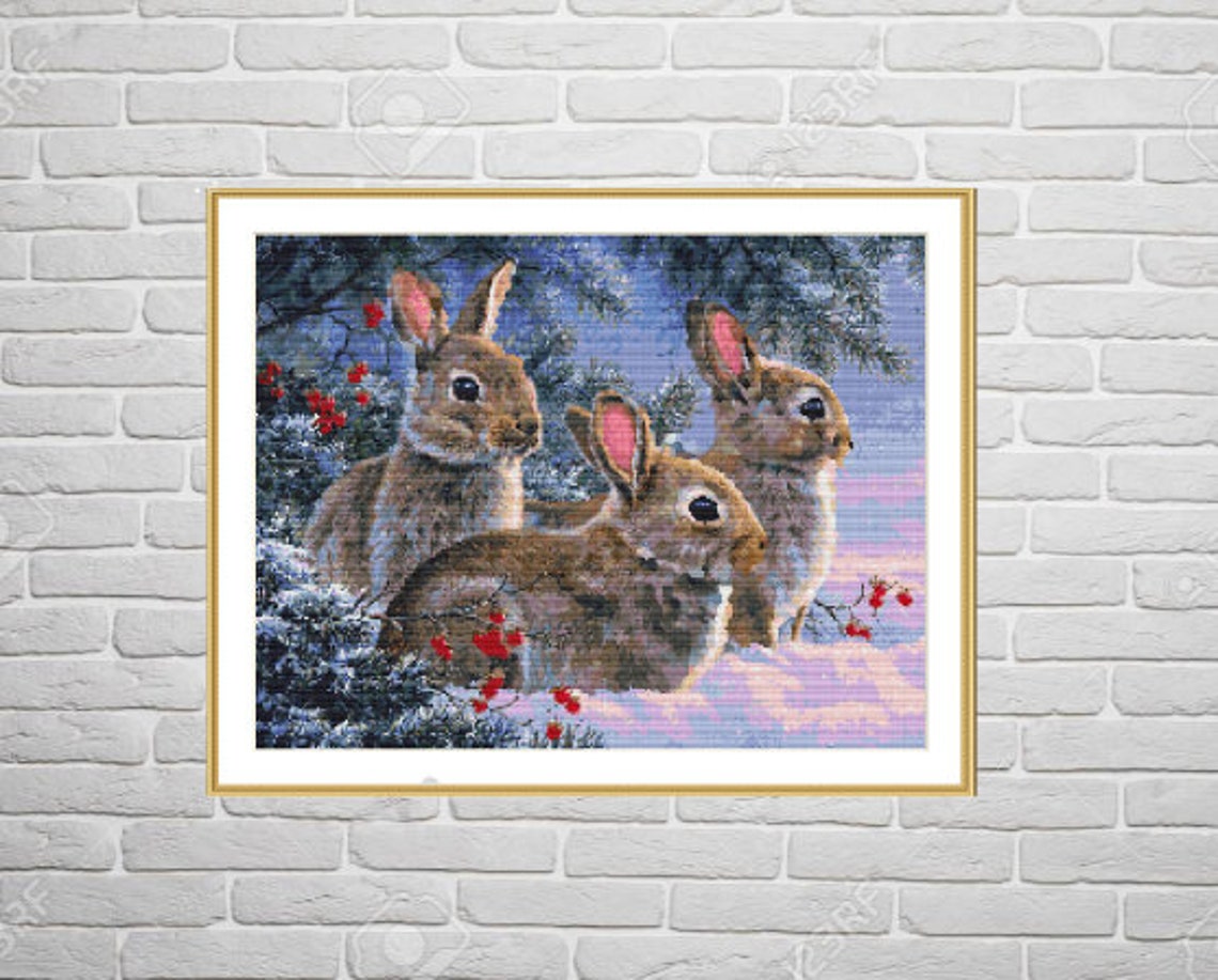 Watercolor Rabbit Counted Cross Stitch Pattern Pdf Animal | Etsy