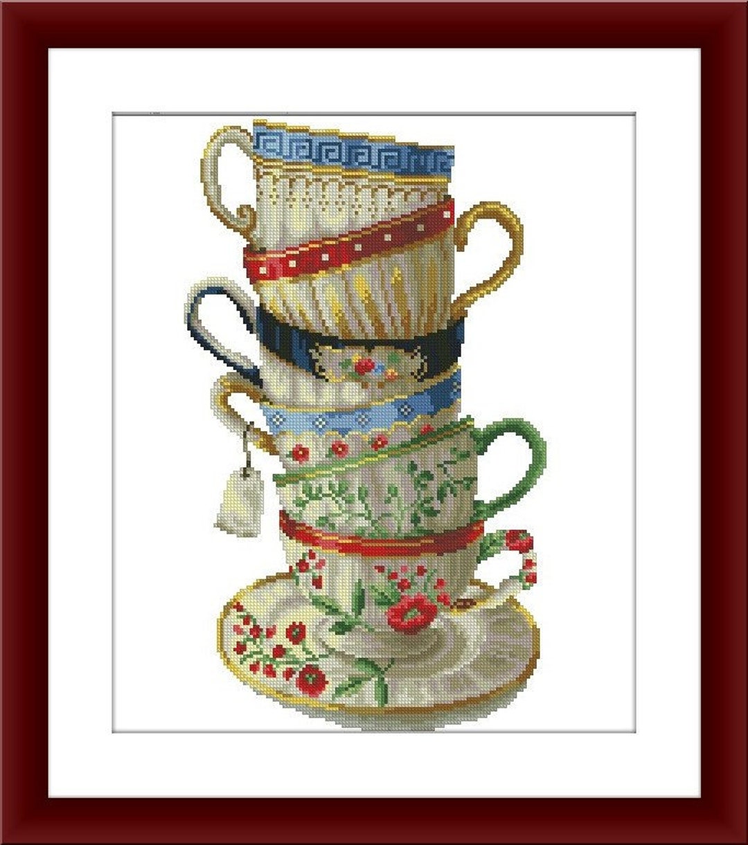 Kitchen Cups PDF Counted Cross Stitch Pattern Tea Cups Digital Cross ...
