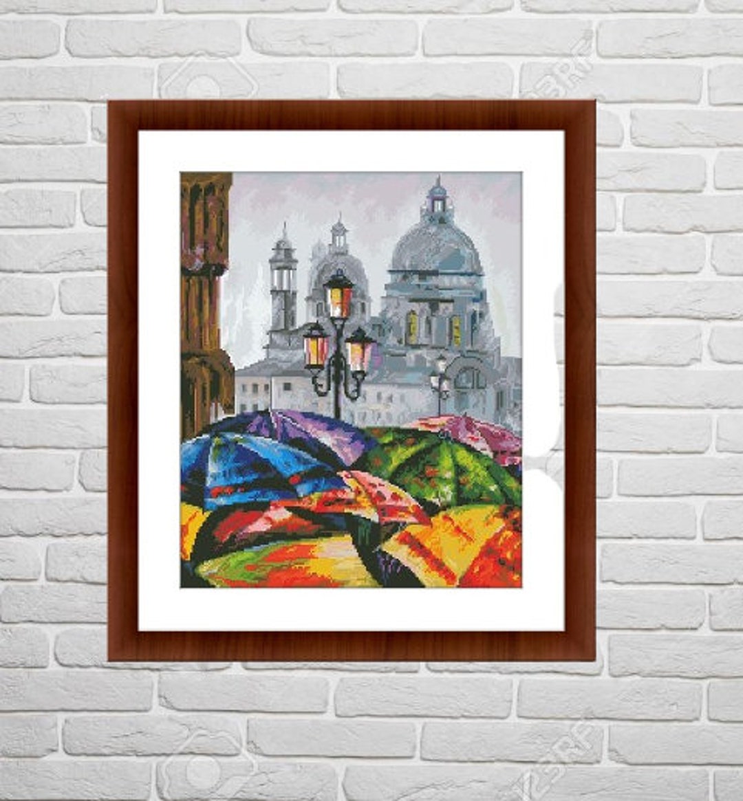 Rain in the City Counted Cross Stitch Pattern Cityscape Digital ...
