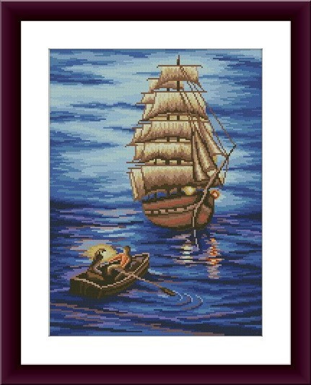 Old Boat PDF Counted Cross Stitch Pattern Sea Landscape Digital Cross ...