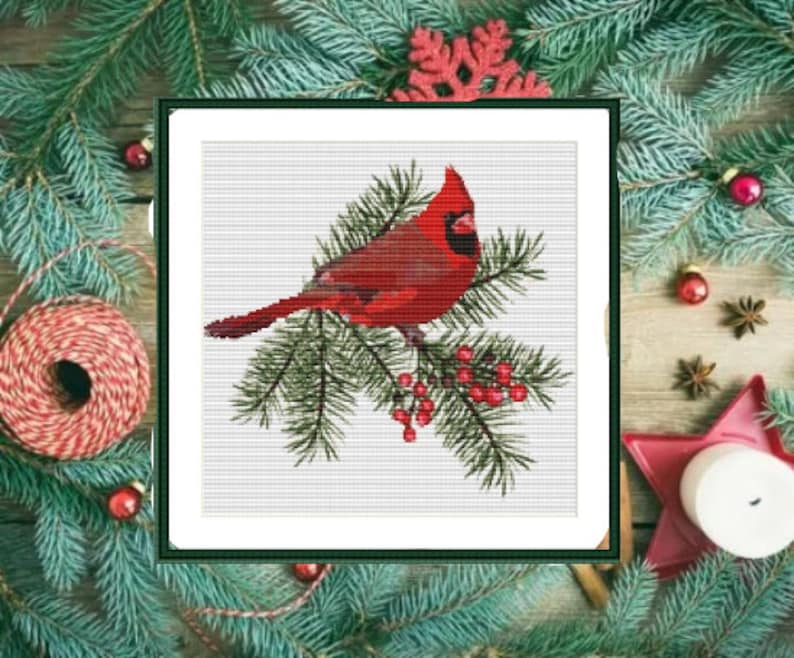 Winter Red Cardinal Birds PDF Counted Cross Stitch Pattern Holiday ...